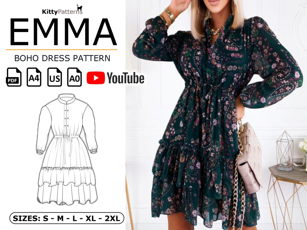 EMMA – Boho Dress Sewing Pattern – KittyPatterns