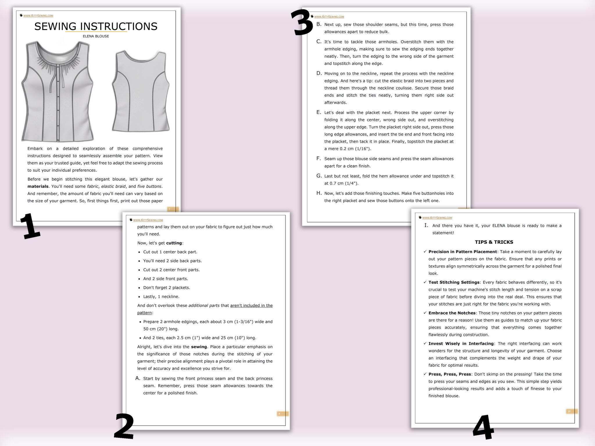 ELENA – Button Front Blouse Pattern – KittyPatterns