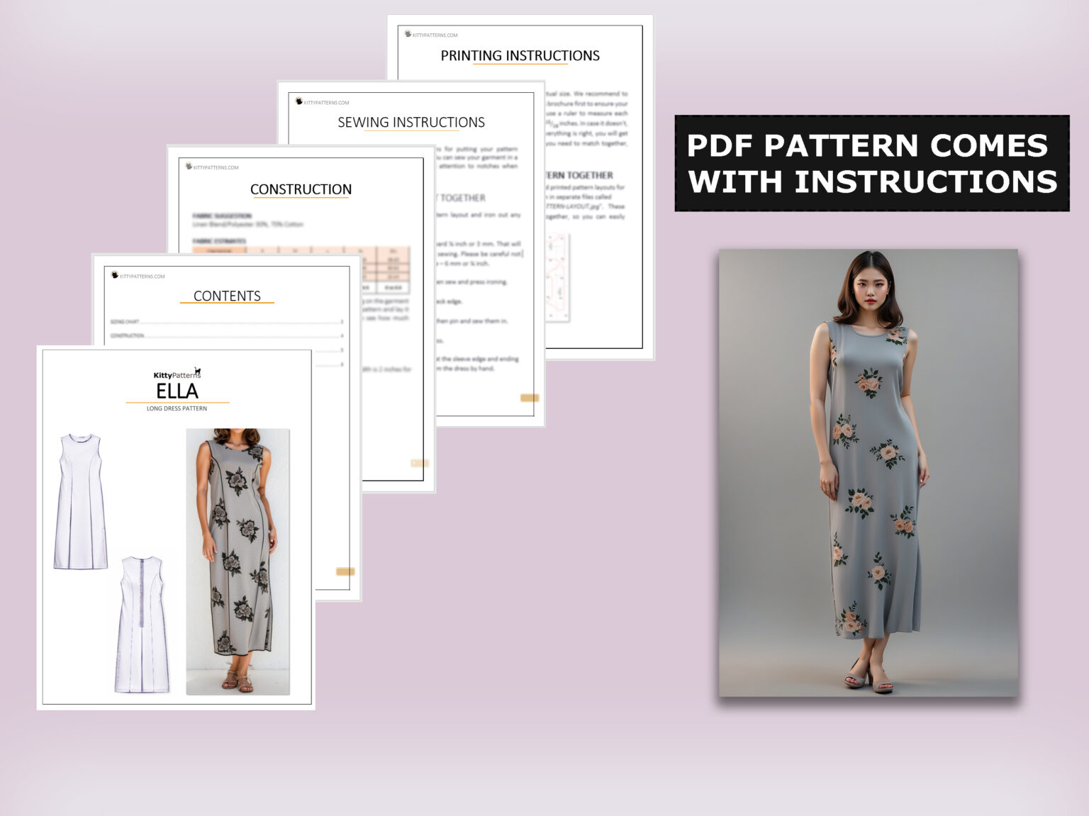 ELLA – Long Dress Pattern – KittyPatterns