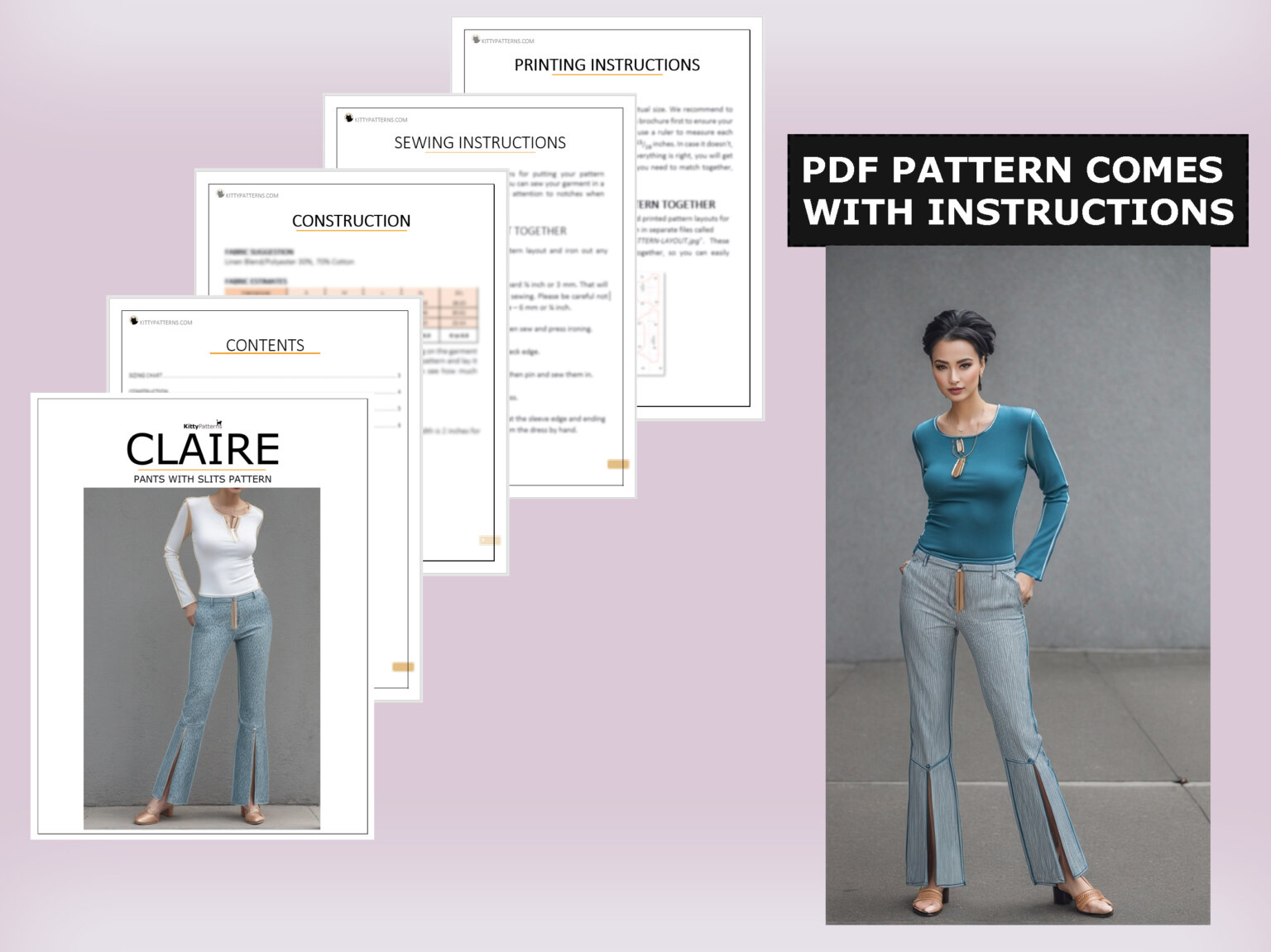CLAIRE – Front Slit Pants Pattern – KittyPatterns