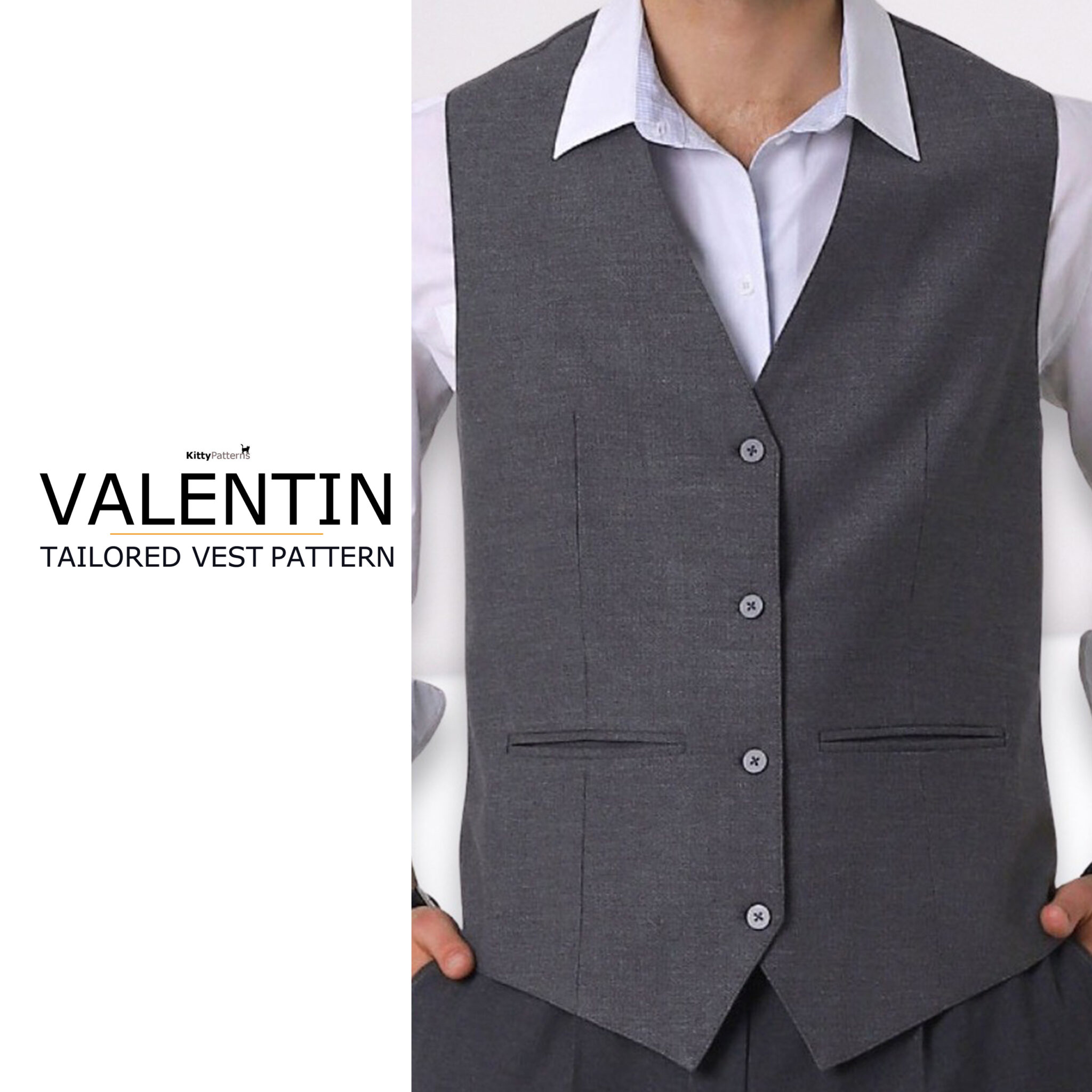 VALENTIN – Men Tailored Vest Sewing Pattern – KittyPatterns
